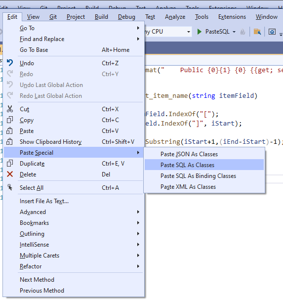 PasteSQL C Classes Visual Studio Marketplace